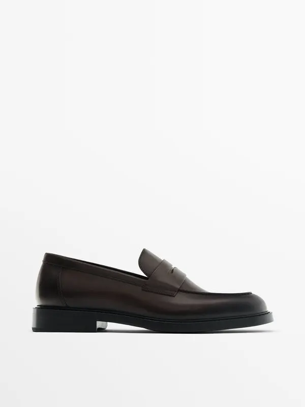 Massimo Dutti Leather Penny Loafers - Brown | Editorialist