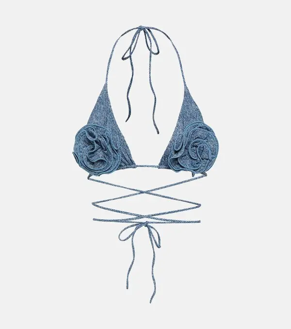 Magda Butrym Floral Appliqué Triangle Bikini Top - Blue