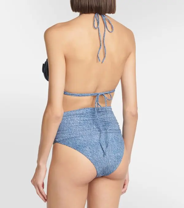 Magda Butrym Floral Appliqué Triangle Bikini Top - Blue