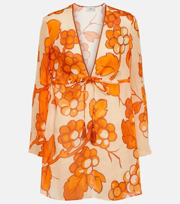 Etro Printed Ramie Tunic - Orange