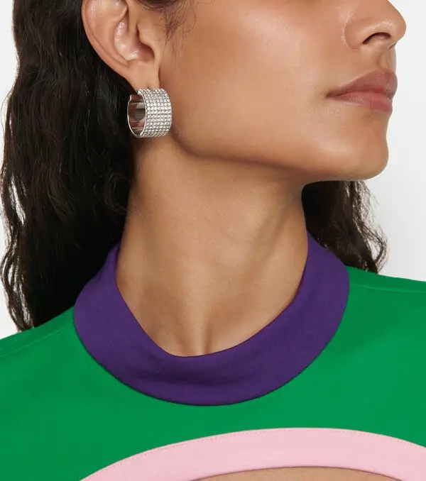 Amina Muaddi Small Embellished Hoop Earrings - Silver