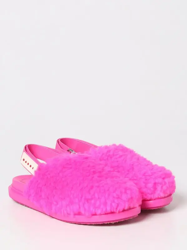 Marni Sabots In Wool Shearling - Fuchsia