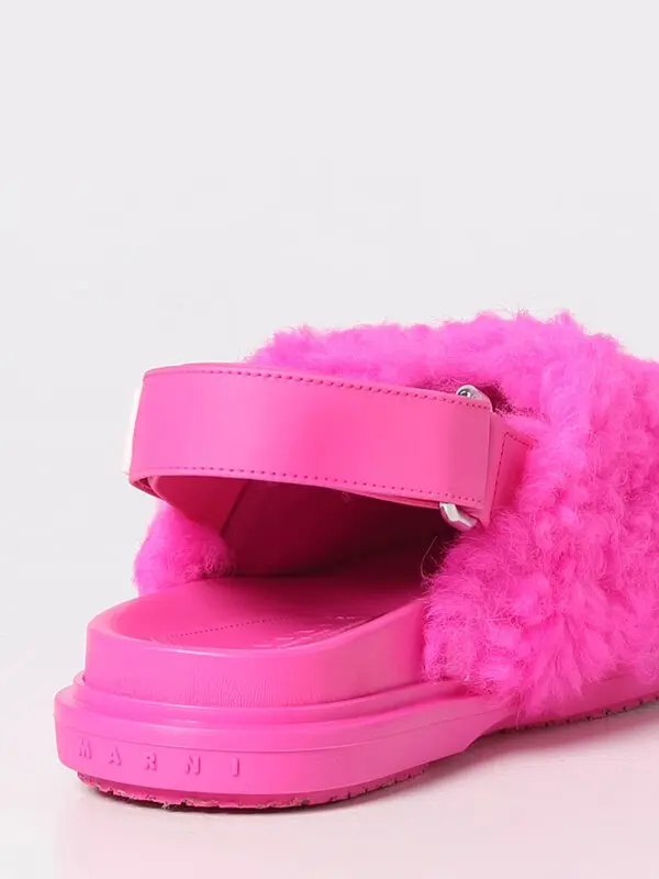 Marni Sabots In Wool Shearling - Fuchsia