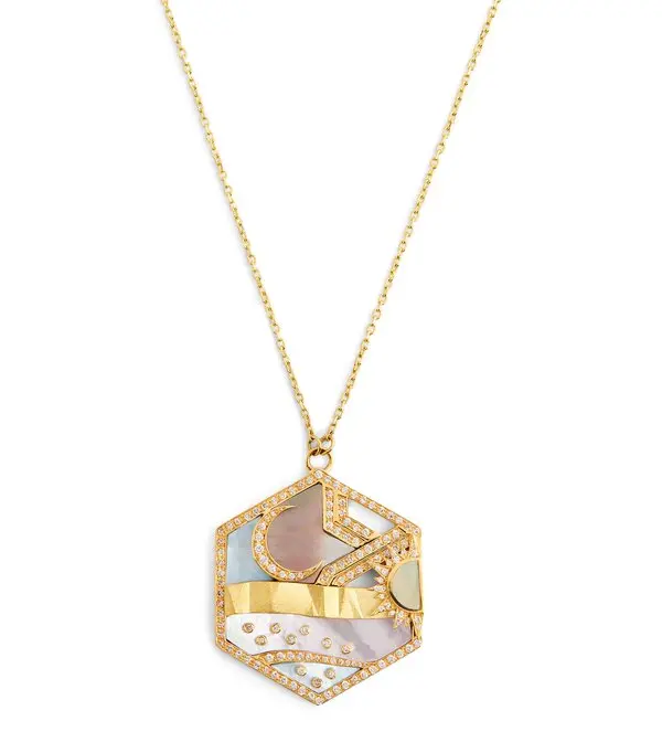 L'ATELIER NAWBAR Yellow Gold, Diamond And Mother-of-pearl Biladi Pendant Necklace - White
