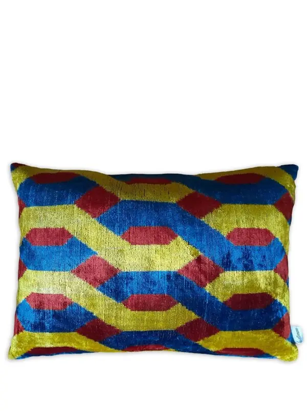 LES-OTTOMANS Geometric-print Velvet Cushion - Multicolour
