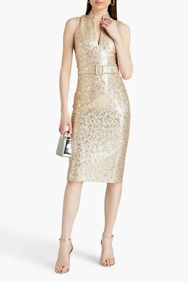 Badgley Mischka Gold Midi Dresses | Editorialist