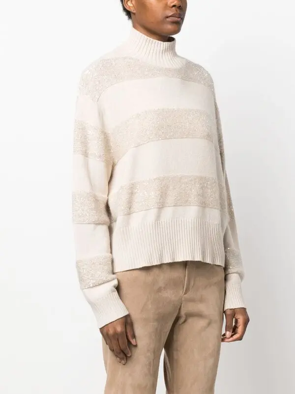Brunello Cucinelli Striped Roll-neck Sweater - Neutrals