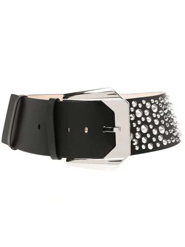 Versace Studded Leather Belt In Black - 50% Off | Editorialist display picture 3
