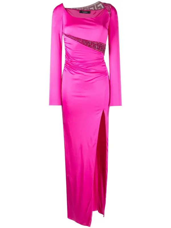 Versace Greca Crystal-embellished Jersey Gown
