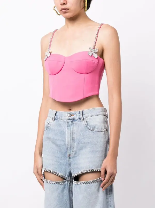 AREA Butterfly-appliqué Bustier Top