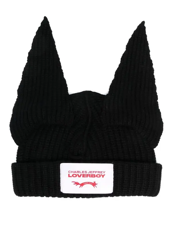 CHARLES JEFFREY Animal-ears Ribbed-knit Beanie