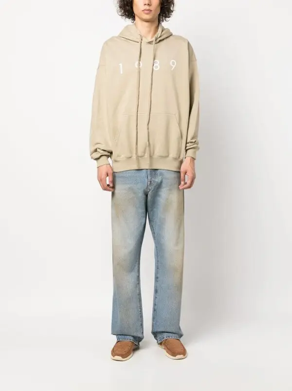 1989 STUDIO Logo Print Cotton Hoodie - Neutrals