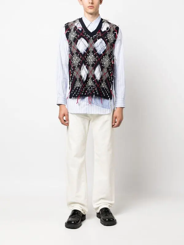 Maison Margiela Cut-Out Intarsia Knit Vest In Blue - 66% Off
