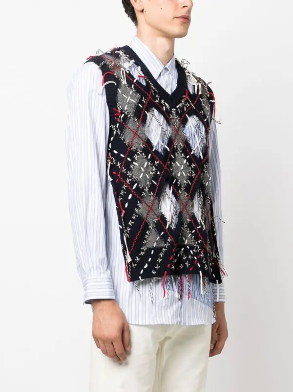 Maison Margiela Cut-Out Intarsia Knit Vest In Blue - 66% Off