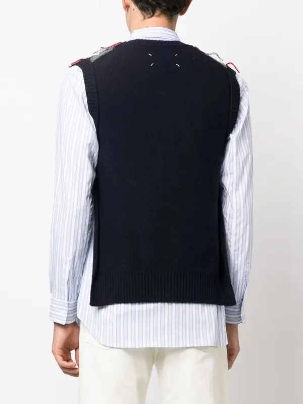 Maison Margiela Cut-Out Intarsia Knit Vest In Blue - 66% Off
