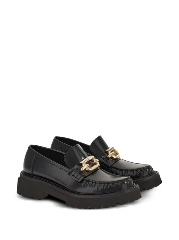 FERRAGAMO Gancini-buckle Leather Loafers - Black