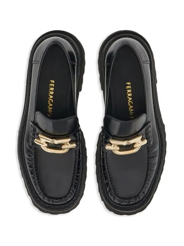 FERRAGAMO Gancini-buckle Leather Loafers - Black