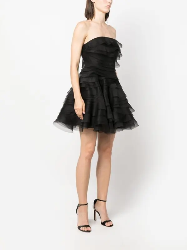 ANA RADU Ruffled Organza Minidress - Black