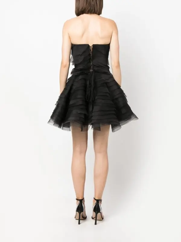 ANA RADU Ruffled Organza Minidress - Black