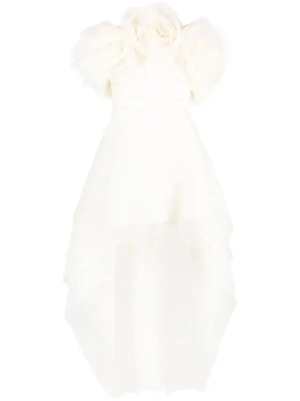ANA RADU Floral-appliqué Organza Layered Dress - White
