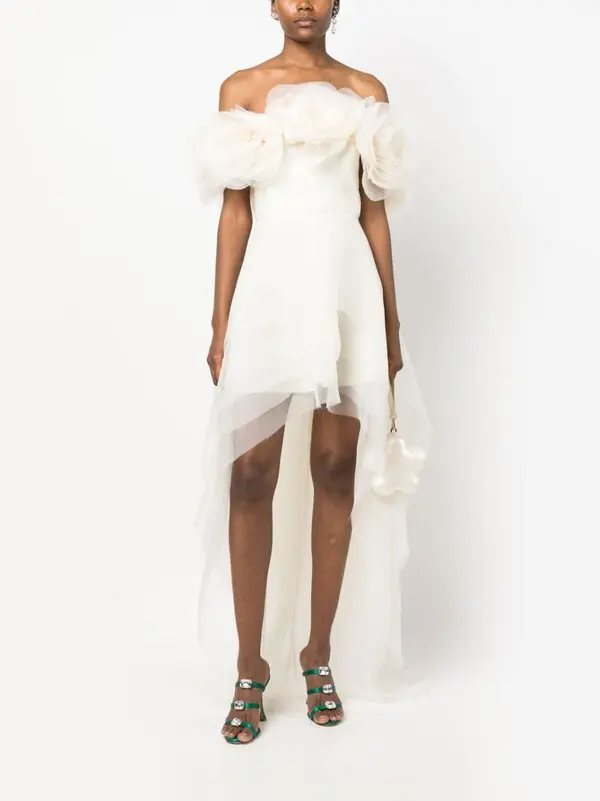 ANA RADU Floral-appliqué Organza Layered Dress - White