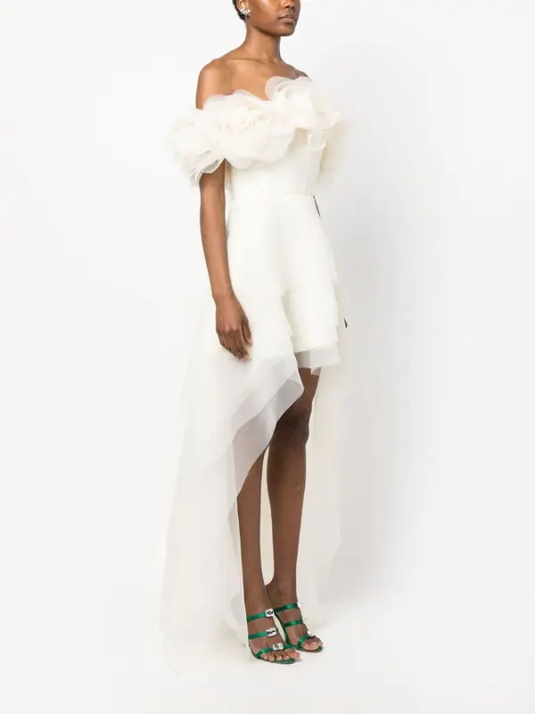ANA RADU Floral-appliqué Organza Layered Dress - White