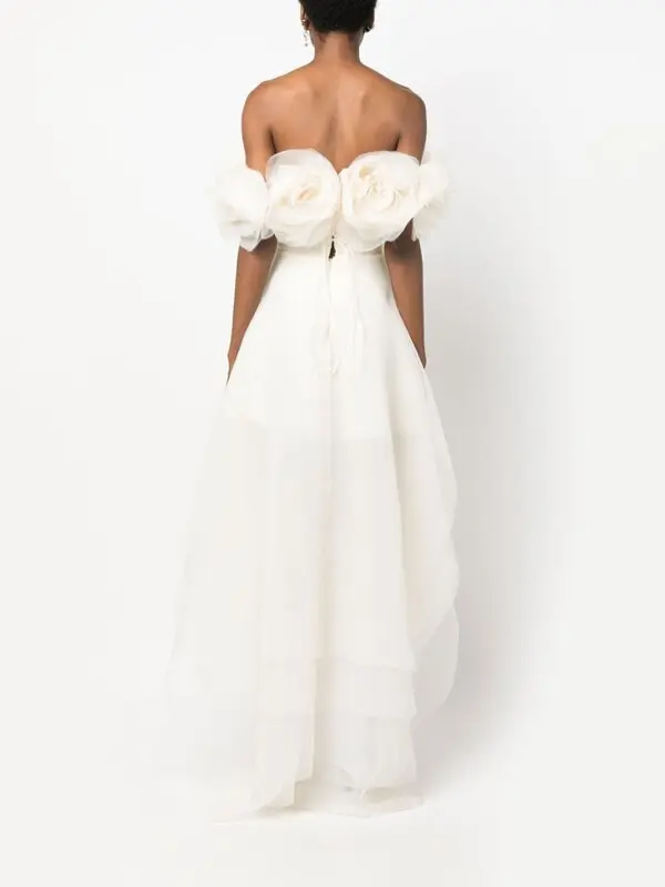 ANA RADU Floral-appliqué Organza Layered Dress - White