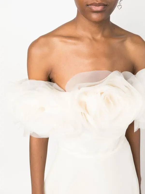 ANA RADU Floral-appliqué Organza Layered Dress - White