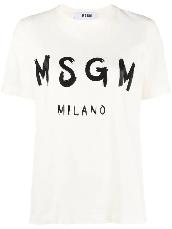 MSGM Logo-print Cotton T-shirt - Neutrals