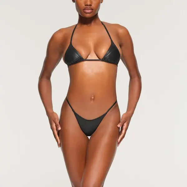 Skims Faux Leather Swim Micro Triangle Top - Onyx | Editorialist