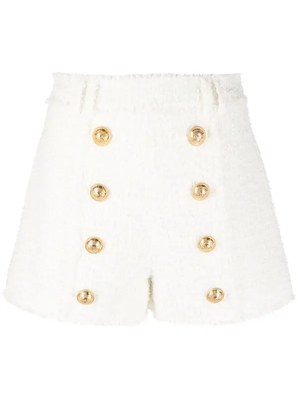 Balmain Button-embellished Tweed Shorts - White
