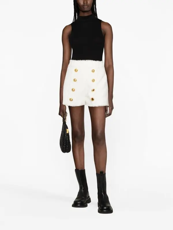 Balmain Button-embellished Tweed Shorts - White