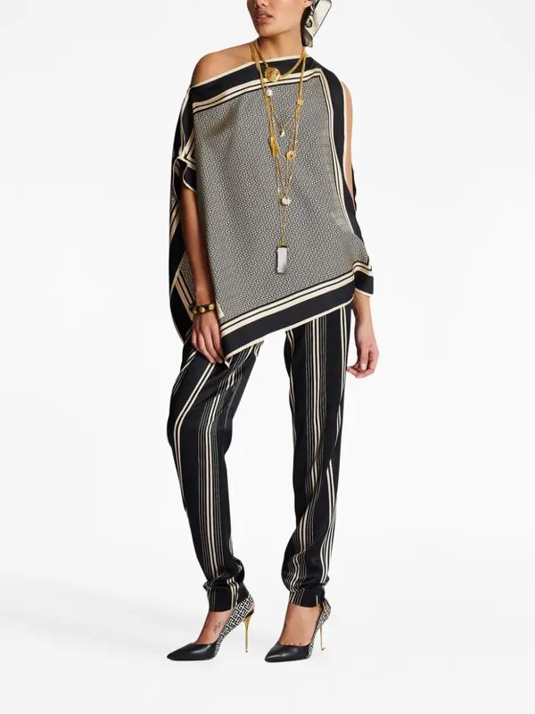 Balmain Asymmetric Monogram Silk Top