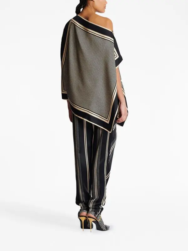 Balmain Asymmetric Monogram Silk Top