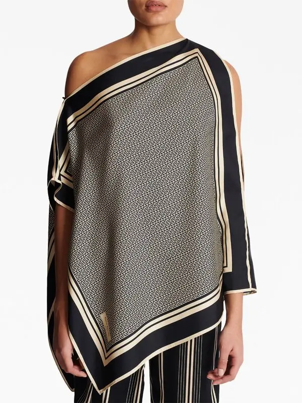 Balmain Asymmetric Monogram Silk Top