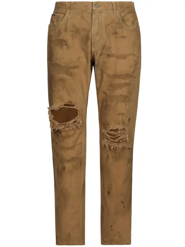 Dolce & Gabbana Ripped Slim-fit Jeans - Brown