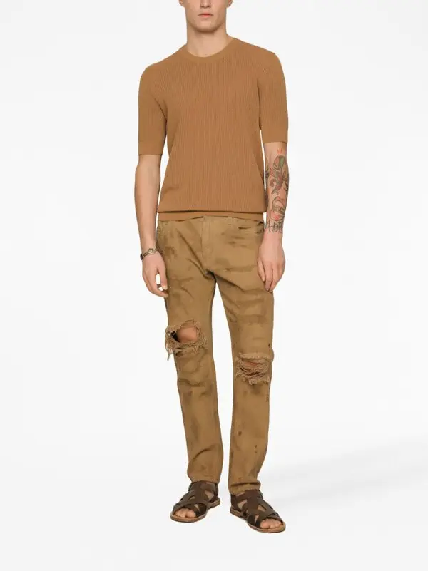 Dolce & Gabbana Ripped Slim-fit Jeans - Brown