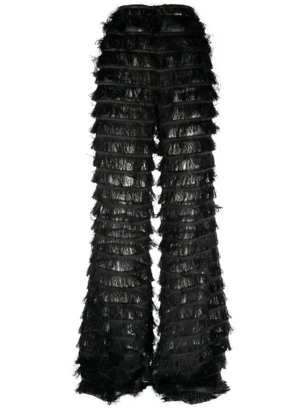 Alberta Ferretti Flared Fringe Trousers - Black