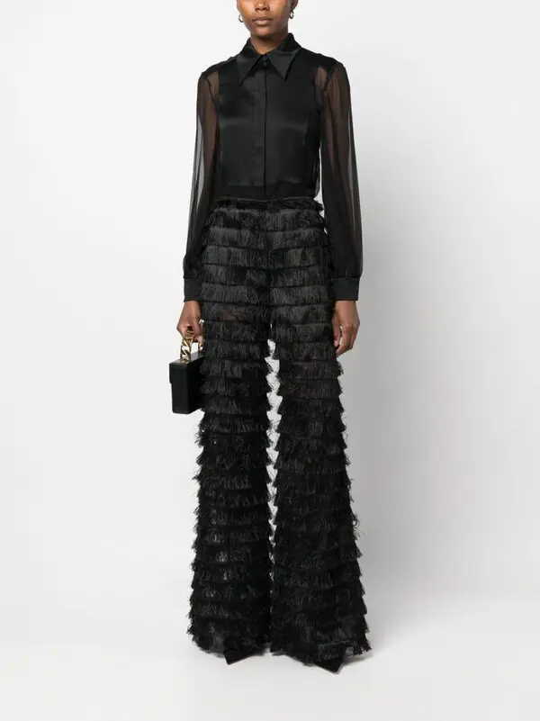 Alberta Ferretti Flared Fringe Trousers - Black