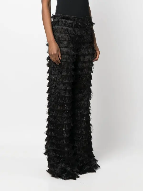 Alberta Ferretti Flared Fringe Trousers - Black