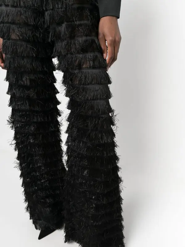 Alberta Ferretti Flared Fringe Trousers - Black