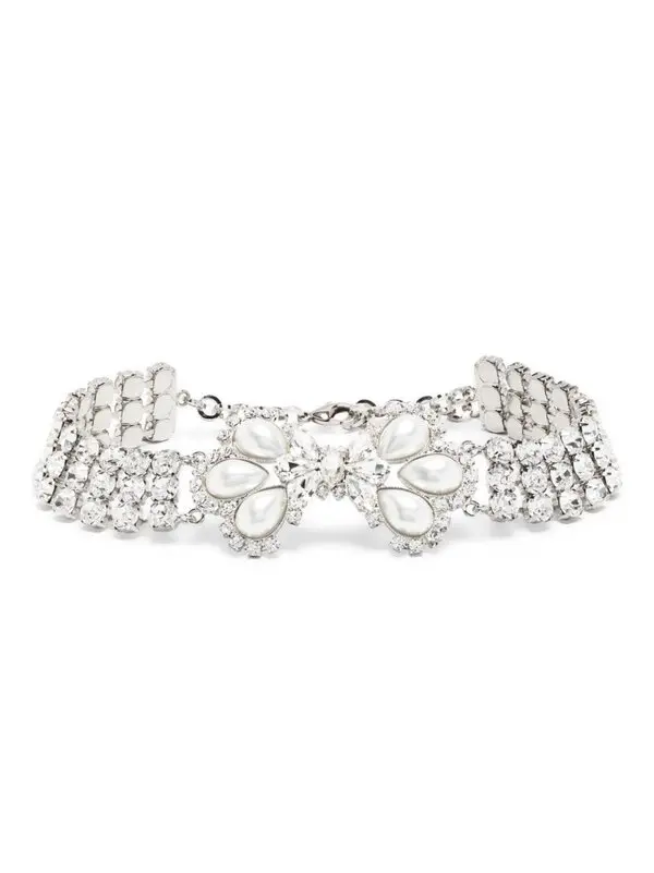 Alessandra Rich Crystal And Faux-pearl Choker - Silver