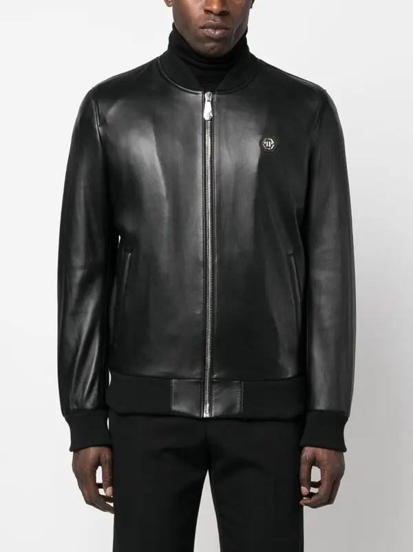 Philipp Plein Leather Bomber Jacket