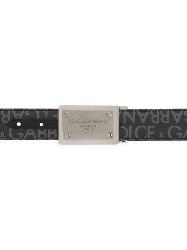Dolce & Gabbana Logo-plaque Jacquard Belt - Black