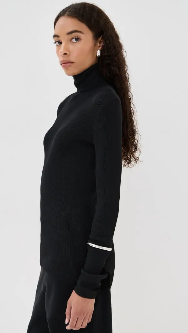 Tibi Feather Weight Ribbed Turtleneck Pullover - Black