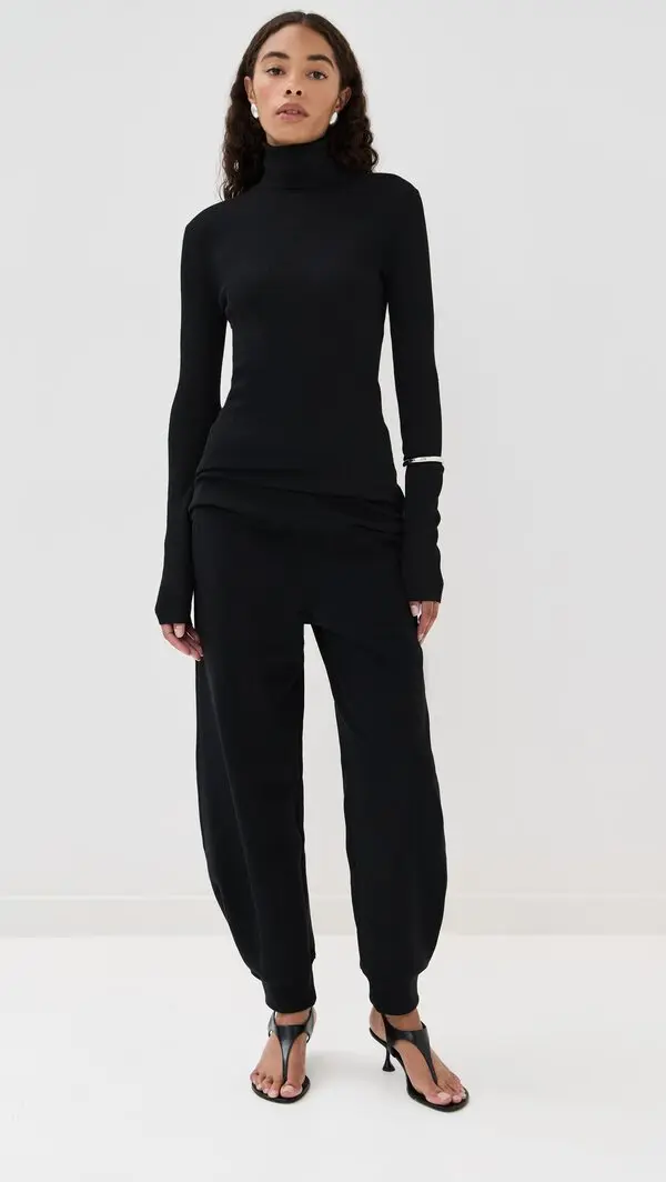 Tibi Feather Weight Ribbed Turtleneck Pullover - Black