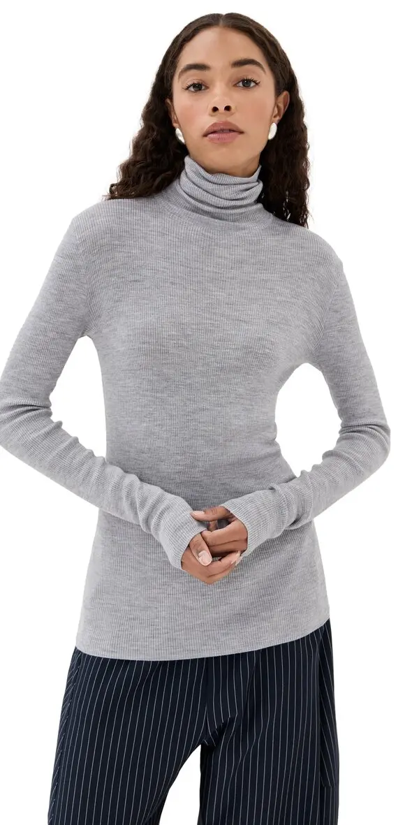 Tibi Feather Weight Ribbed Turtleneck Pullover