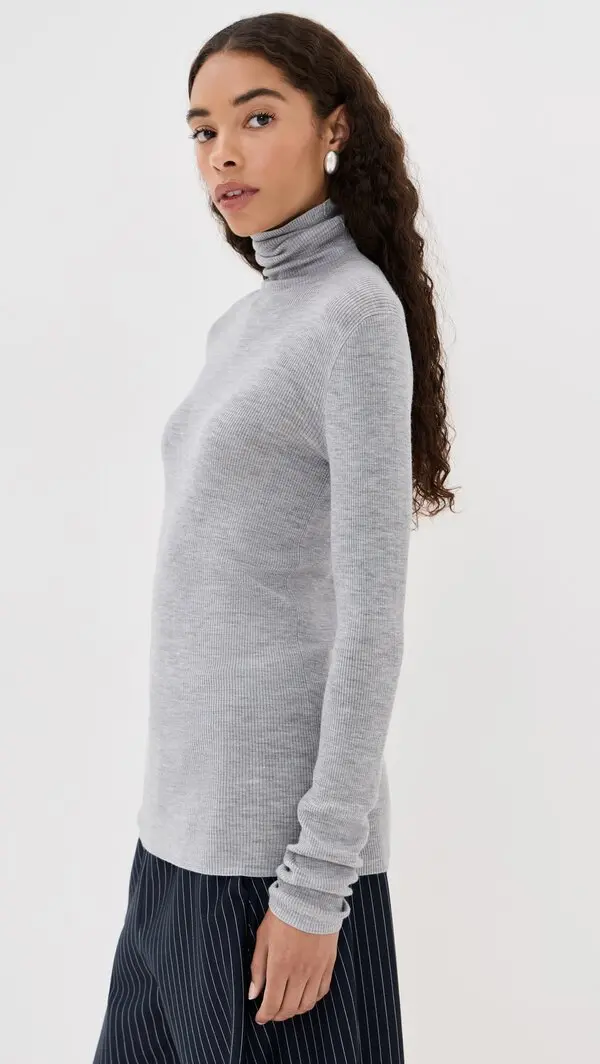 Tibi Feather Weight Ribbed Turtleneck Pullover