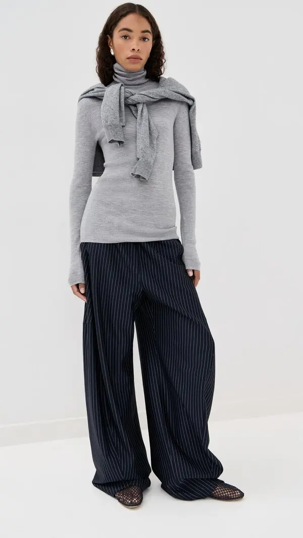 Tibi Feather Weight Ribbed Turtleneck Pullover