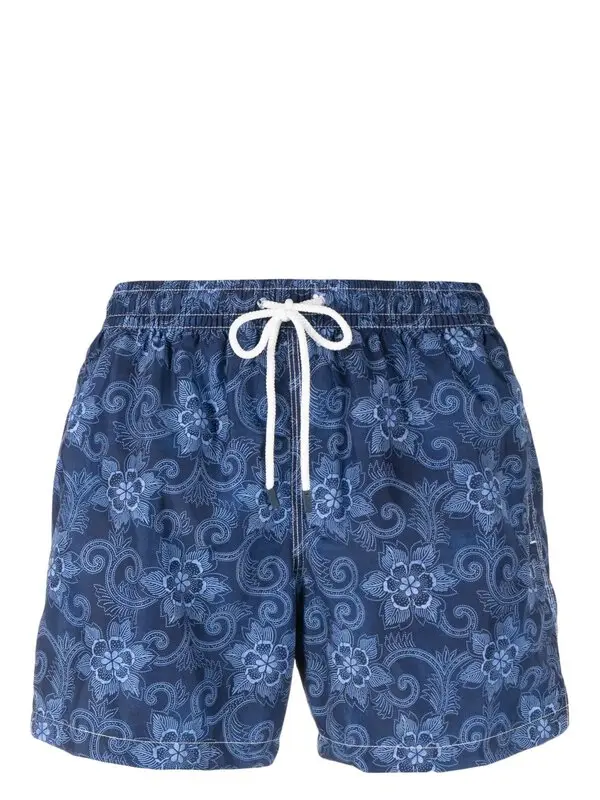 Fedeli Floral-print Swim Shorts - Blue